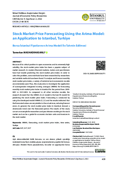 (PDF) Stock Market Price Forecasting Using the Arima Model: an Application to Istanbul, Turkiye