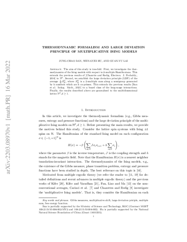 Pdf Thermodynamic Formalism And Large Deviation Principle Of Multiplicative Ising Models