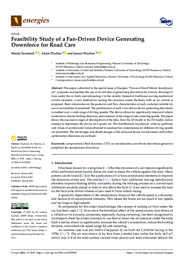 (PDF) Feasibility Study of a Fan-Driven Device Generating Downforce for ...