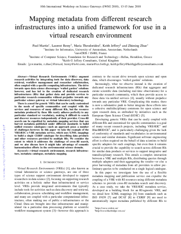 (PDF) Mapping Metadata from Different Research Infrastructures Into a Unified Framework for Use ...