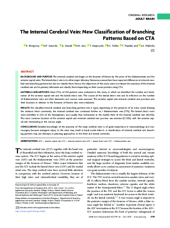 (PDF) The Internal Cerebral Vein: New Classification of Branching Patterns Based on CTA
