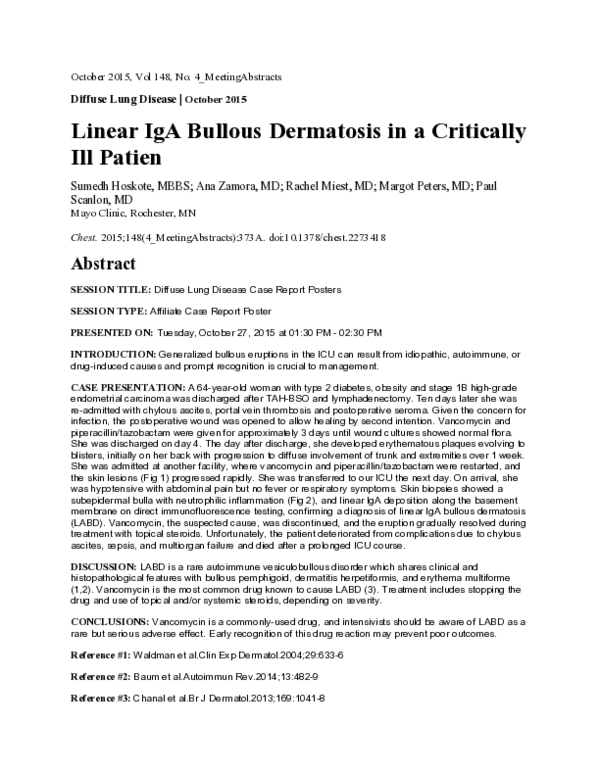 (PDF) Linear IgA Bullous Dermatosis in a Critically Ill Patient | Ana ...