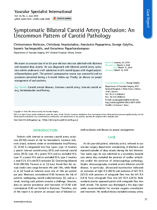 (PDF) Symptomatic Bilateral Carotid Artery Occlusion: An Uncommon ...