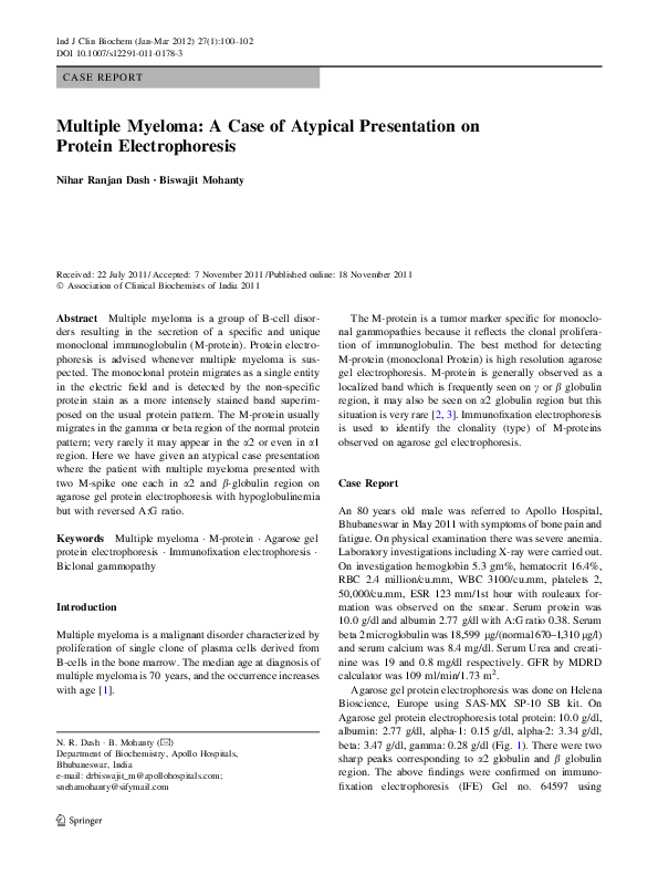 (PDF) Multiple myeloma: a case of atypical presentation on protein ...