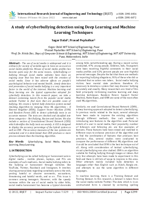 (PDF) A study of cyberbullying detection using Deep Learning and Machine Learning Techniques