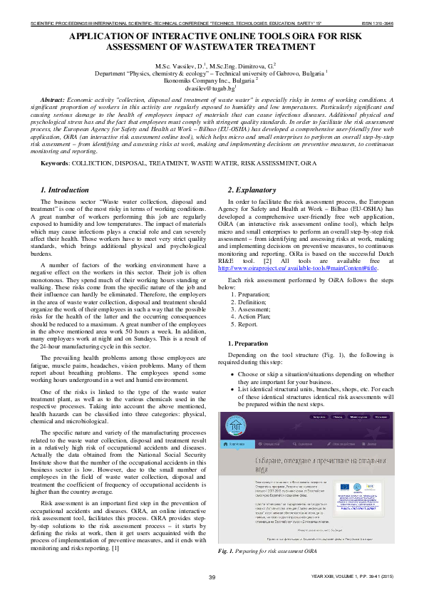 (PDF) APPLICATION OF INTERACTIVE ONLINE TOOLS OiRA FOR RISK ASSESSMENT ...