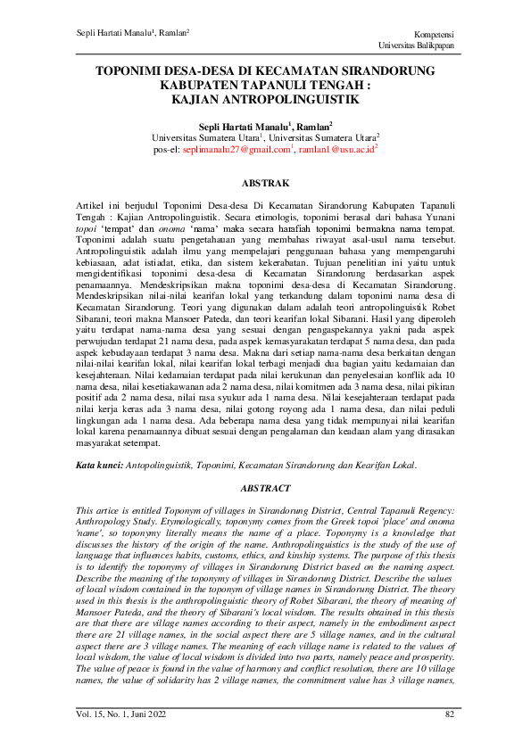 (PDF) Toponimi Desa-Desa di Kecamatan Sirandorung Kabupaten Tapanuli ...