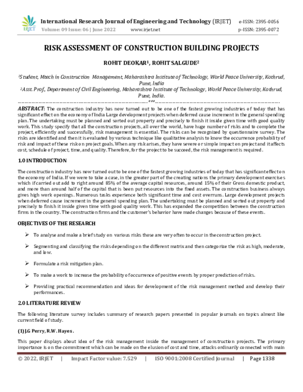 (PDF) RISK ASSESSMENT OF CONSTRUCTION BUILDING PROJECTS