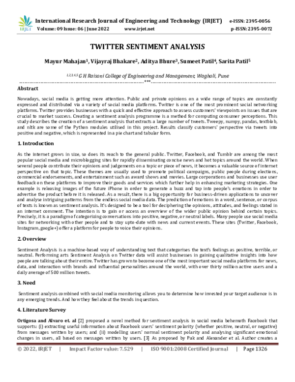 (PDF) TWITTER SENTIMENT ANALYSIS