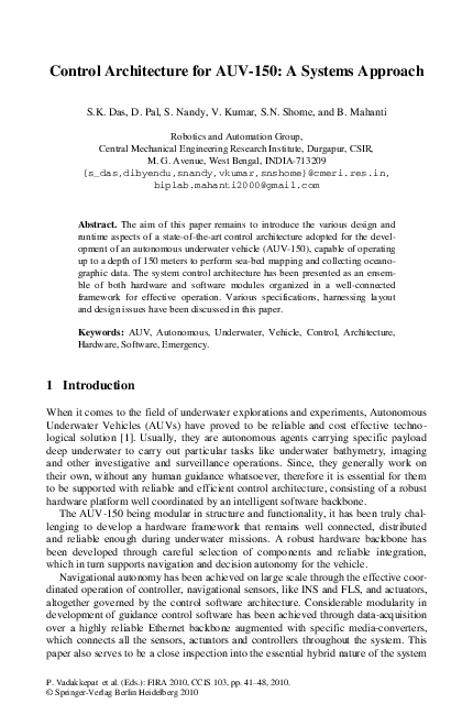 (PDF) Control Architecture for AUV-150: A Systems Approach