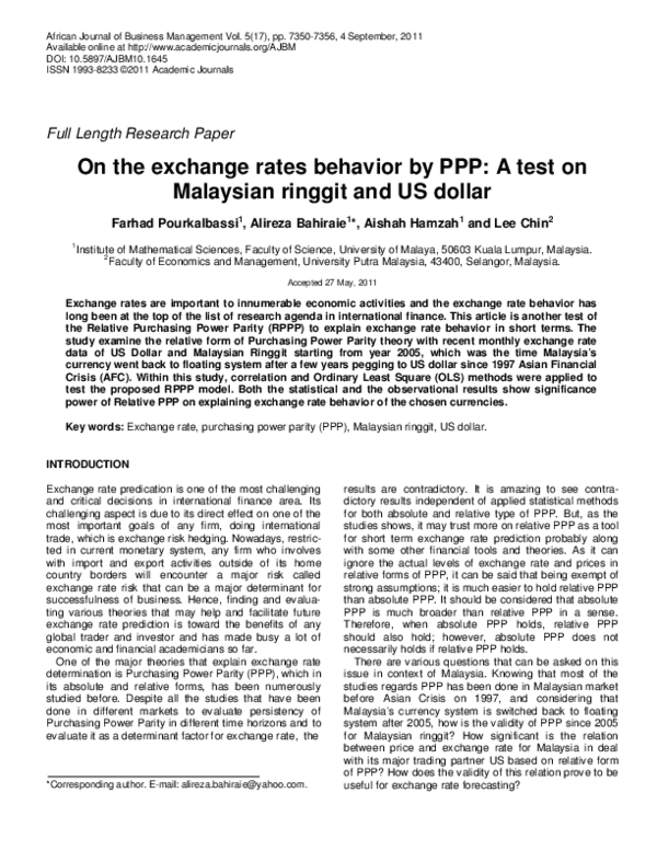 (PDF) On the exchange rates behavior by PPP: A test on Malaysian ...