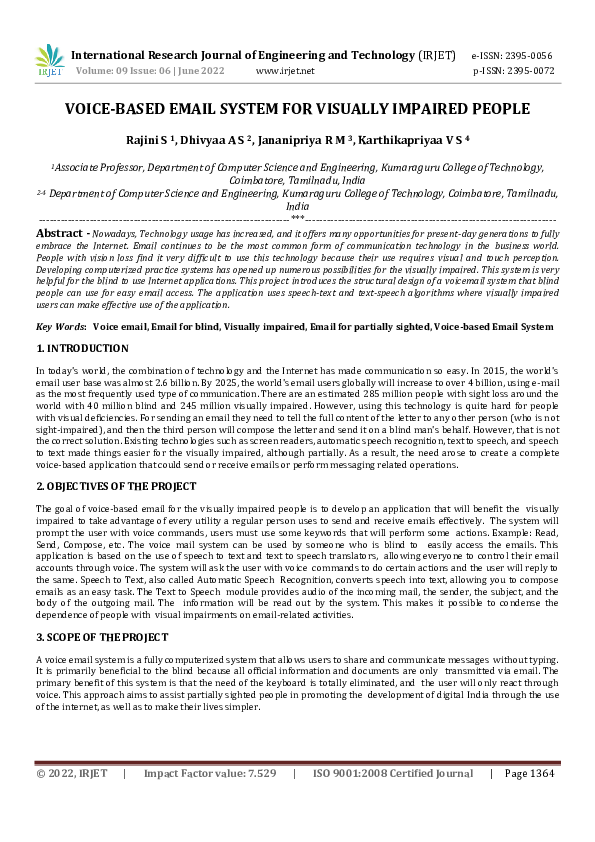 (PDF) VOICE-BASED EMAIL SYSTEM FOR VISUALLY IMPAIRED PEOPLE