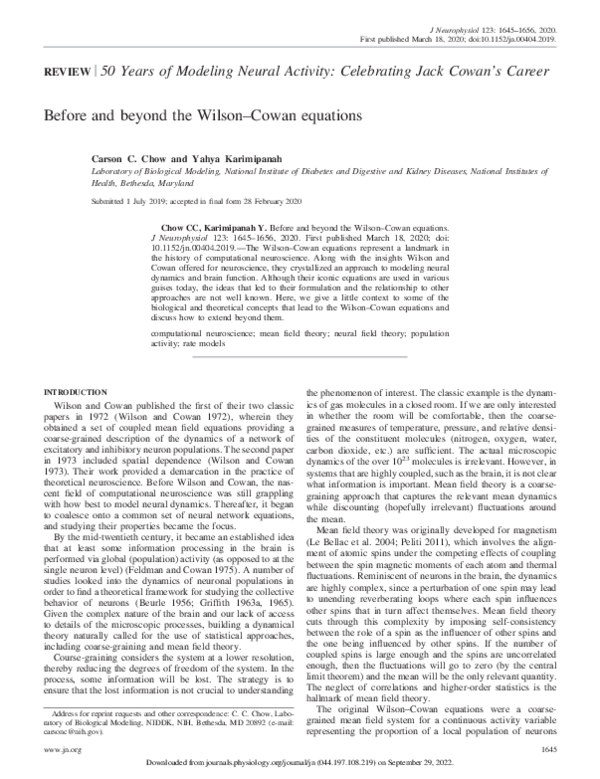 (PDF) Before and beyond the Wilson–Cowan equations