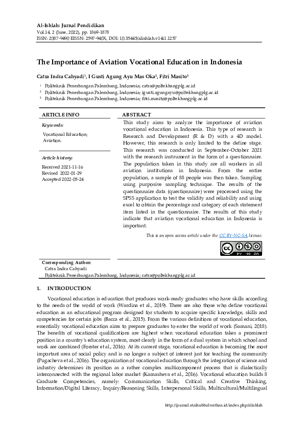 (PDF) The Importance of Aviation Vocational Education in Indonesia (PDF) The Importance of Aviation Vocational Education in Indonesia