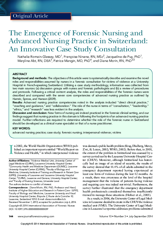(PDF) The Emergence of Forensic Nursing and Advanced Nursing Practice ...