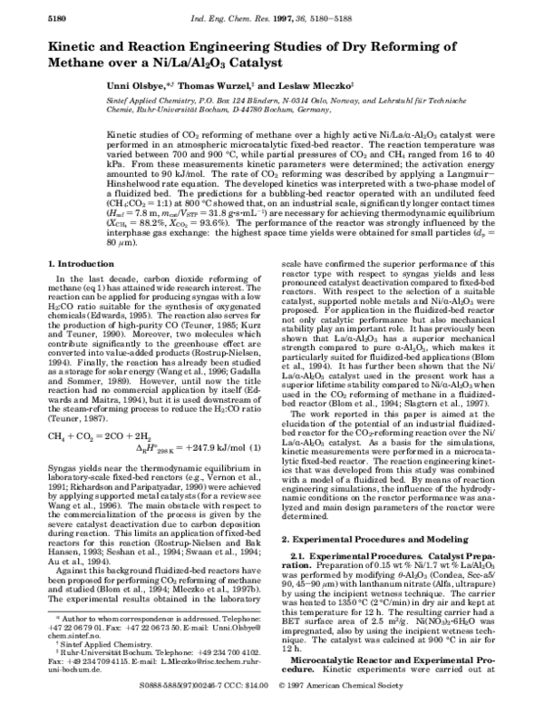 (PDF) Kinetic and Reaction Engineering Studies of Dry Reforming of Methane over a Ni/La/Al2O3 ...