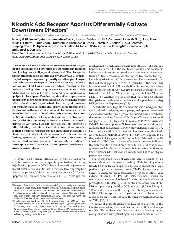 (PDF) Nicotinic Acid Receptor Agonists Differentially Activate ...