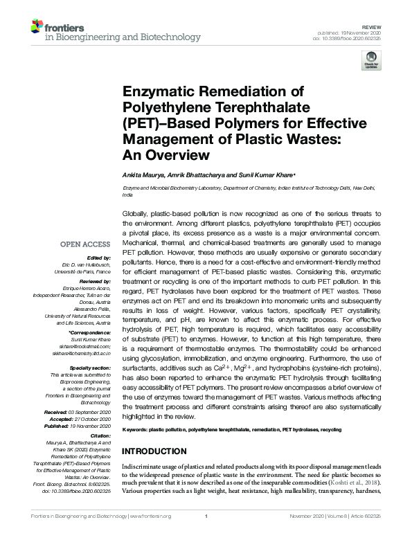 (PDF) Enzymatic Remediation of Polyethylene Terephthalate (PET)–Based Polymers for Effective ...