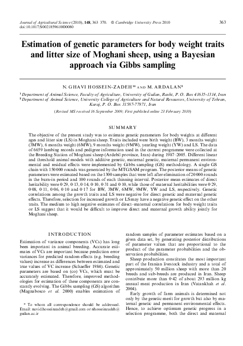 (PDF) Genetic Parameter Estimation of Body Weights in Moghani Sheep