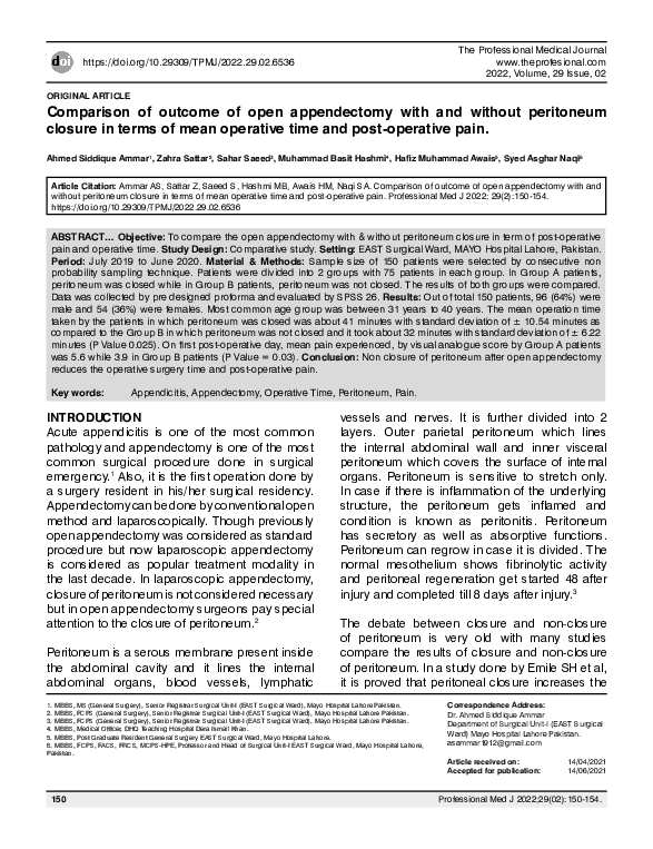 (PDF) Comparison of outcome of open appendectomy with and without ...