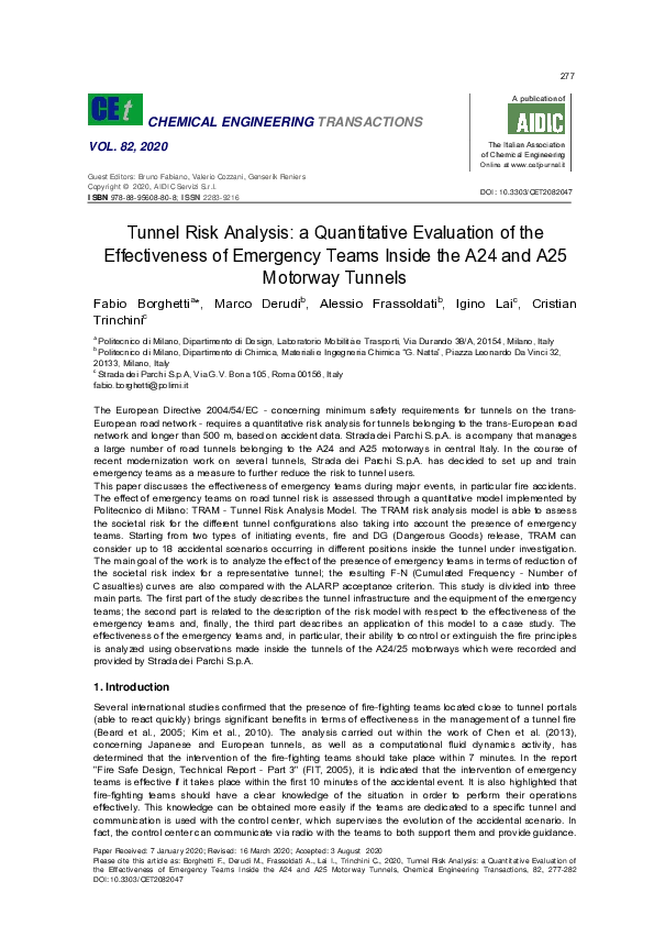 (PDF) Tunnel Risk Analysis: a Quantitative Evaluation of the ...