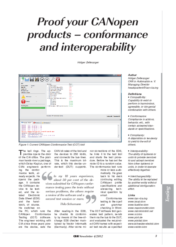 (PDF) Proof your CANopen products – conformance and interoperability | Holger Zeltwanger ...