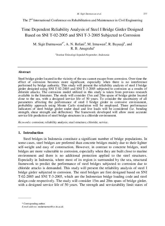Pdf Time Dependent Reliability Analysis Of Steel I Bridge Girder Designed Based On Sni T 02