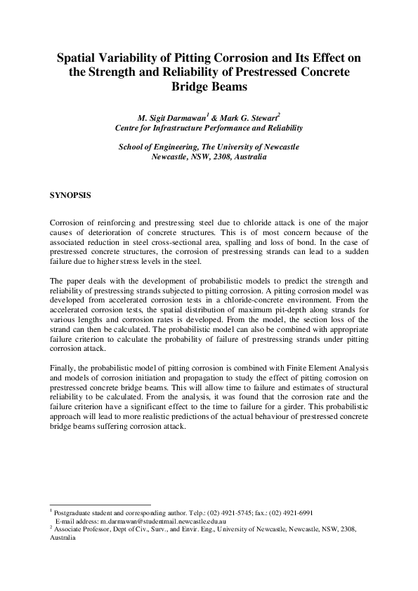Pdf Effect Of Spatially Variable Pitting Corrosion On Structural Reliability Of Prestressed