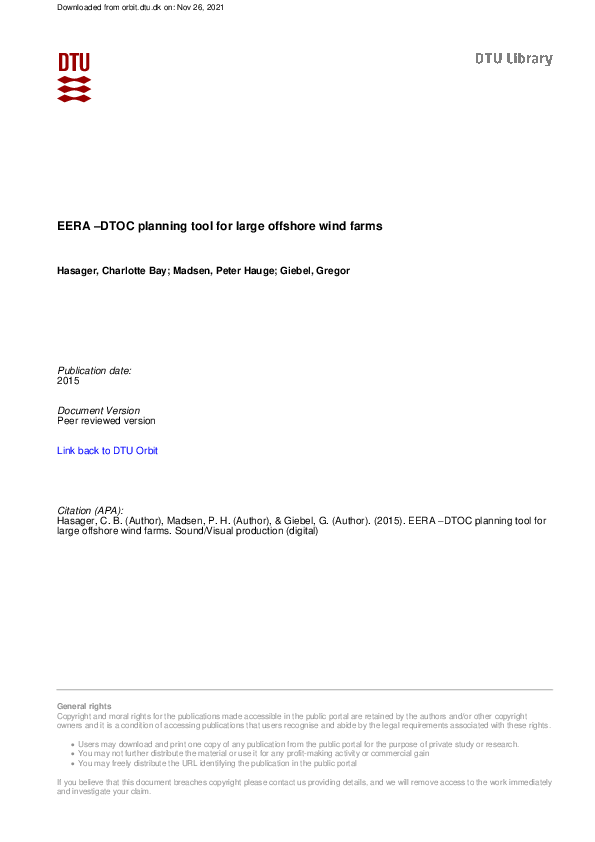 (PDF) EERA Design Tool for Offshore wind farm Cluster (DTOC)