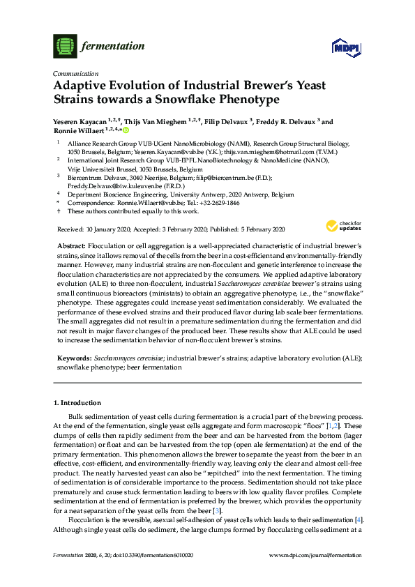 (PDF) Adaptive Evolution of Industrial Brewer’s Yeast Strains towards a ...