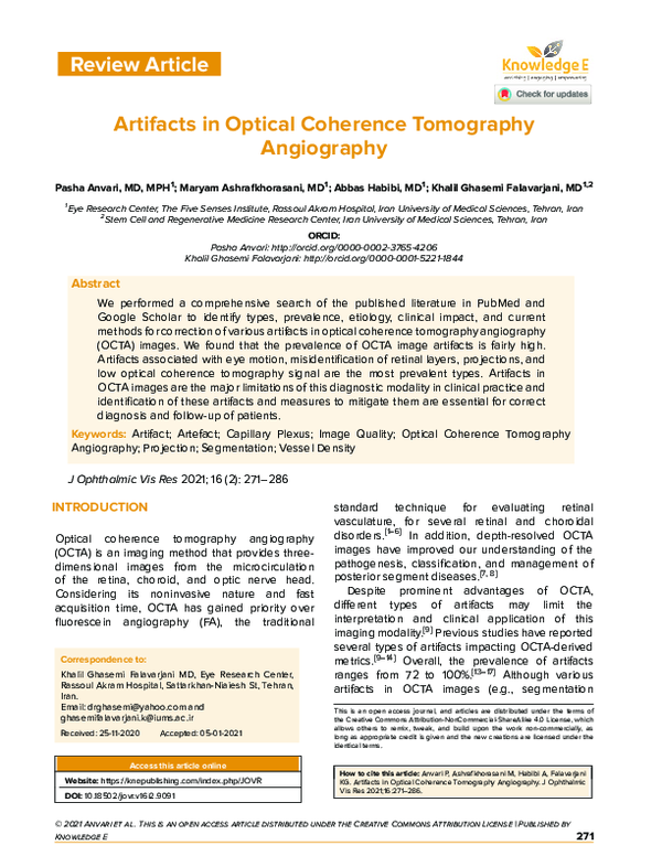(PDF) Artifacts in Optical Coherence Tomography Angiography