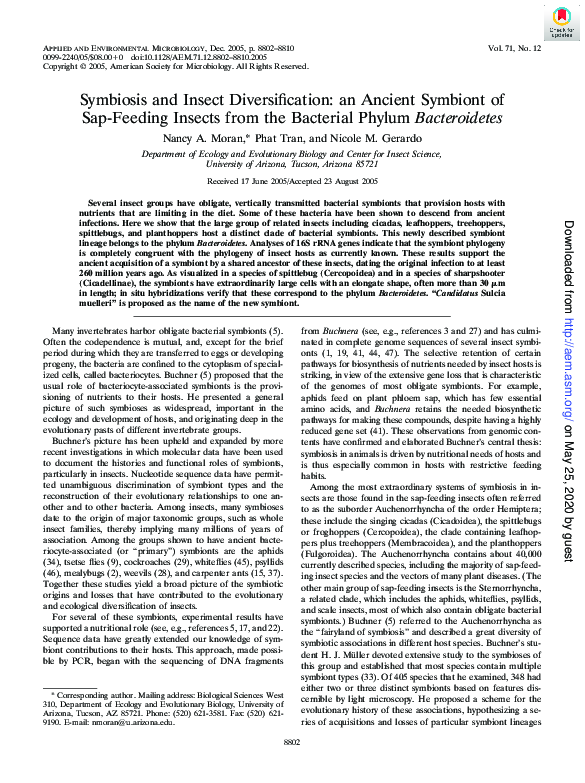 (PDF) Symbiosis and Insect Diversification: an Ancient Symbiont of Sap-Feeding Insects from the ...