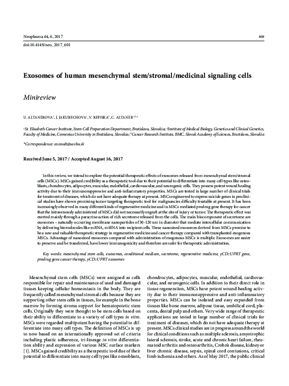 (PDF) Exosomes of human mesenchymal stem/stromal/medicinal signaling cells