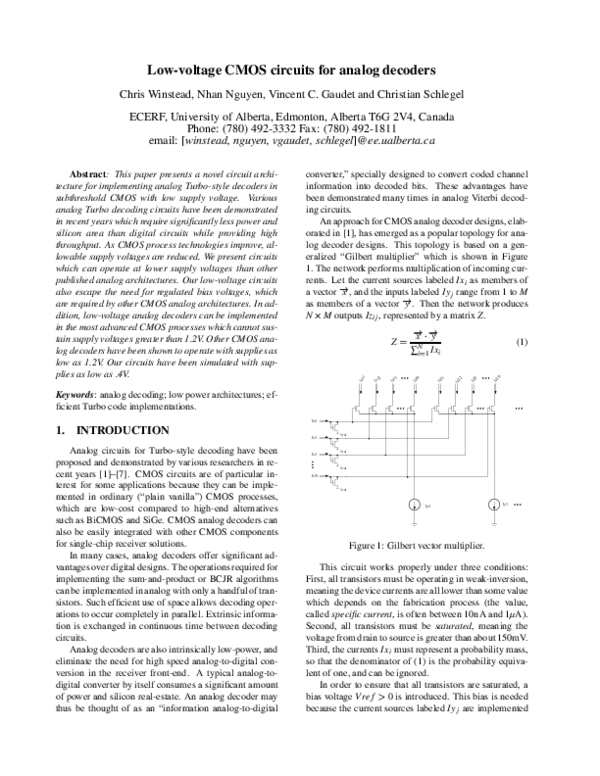 (PDF) Low-voltage CMOS circuits for analog decoders | Nhan Nguyen - Academia.edu
