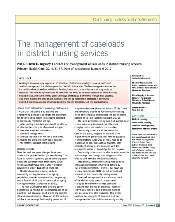 (PDF) The management of caseloads in district nursing services