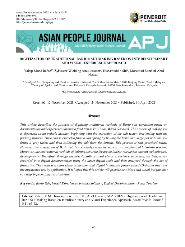 (PDF) Digitization of Traditional Bario Salt Making Based on ...