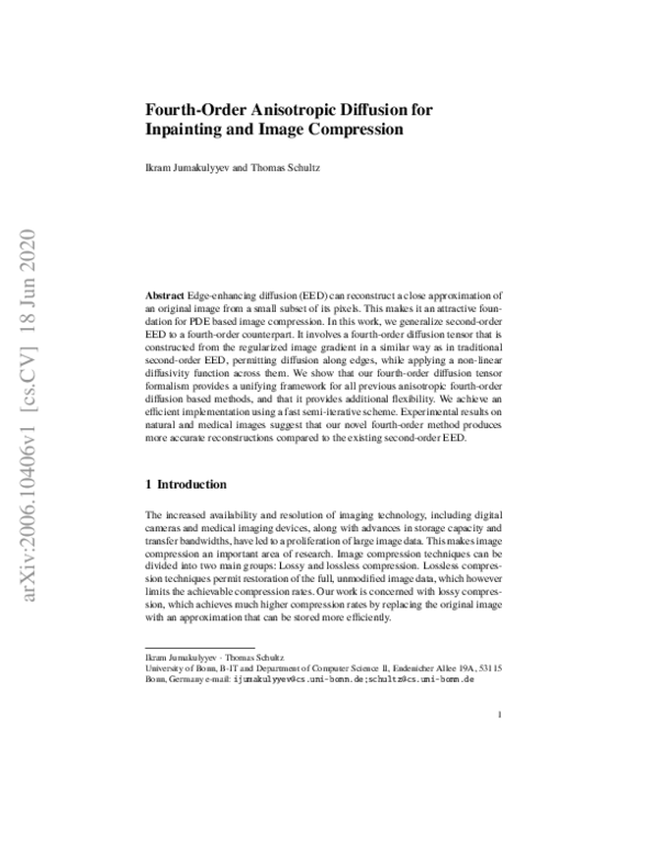 (PDF) Fourth-Order Anisotropic Diffusion for Inpainting and Image Compression. (arXiv:2006 ...