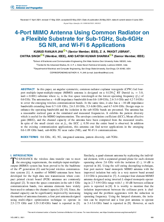 (PDF) 4-Port MIMO Antenna Using Common Radiator on a Flexible Substrate for Sub-1GHz, Sub-6GHz ...