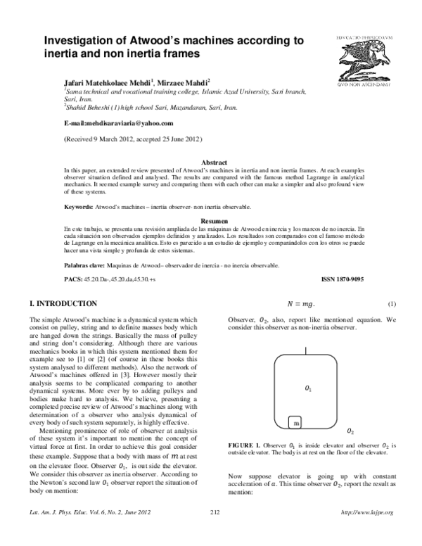(PDF) Investigation of Atwood's machines according to inertia and non ...