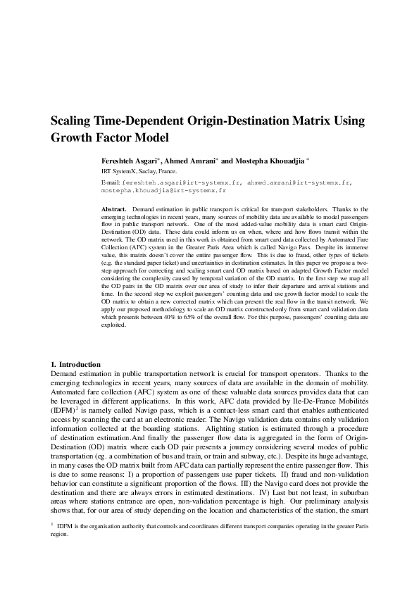 Pdf Scaling Time Dependent Origin Destination Matrix Using Growth Factor Model Ahmed Amrani