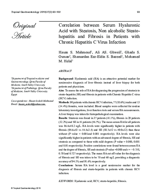 (PDF) Correlation between Serum Hyaluronic Acid with Steatosis, Non ...