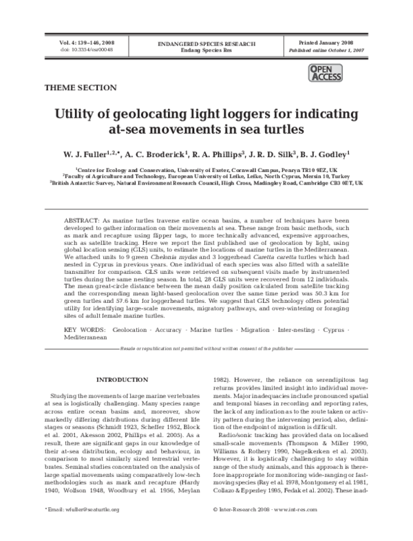 (PDF) Utility of geolocating light loggers for indicating at-sea ...
