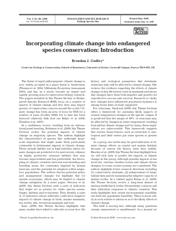 (PDF) Incorporating climate change into endangered species conservation