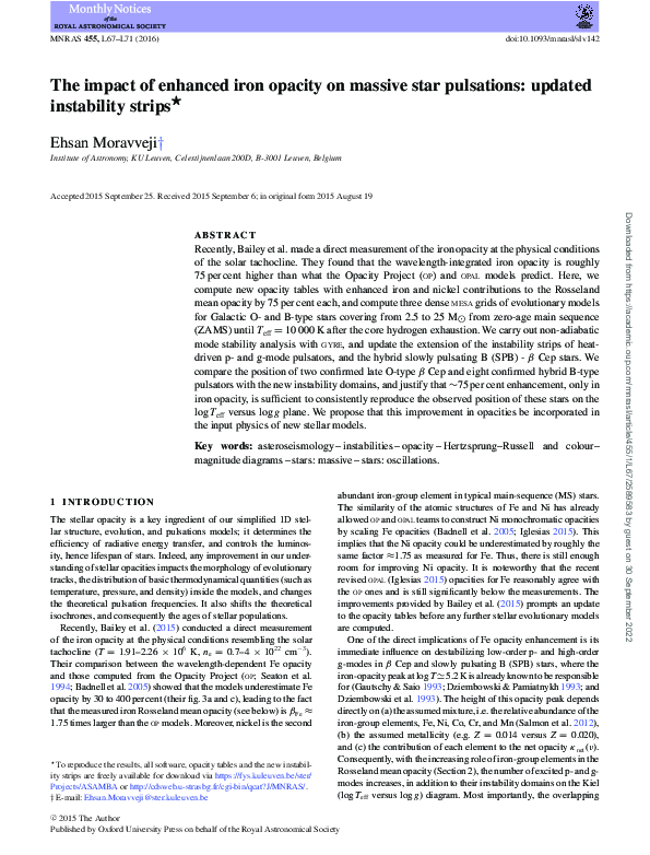 (PDF) The impact of enhanced iron opacity on massive star pulsations ...