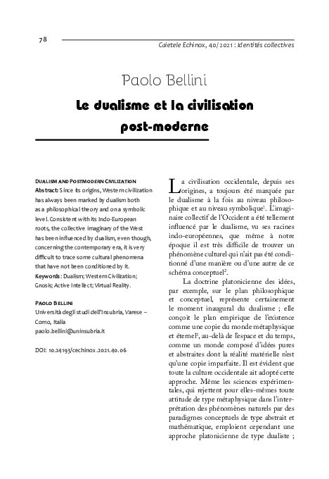 (PDF) Le dualisme et la civilization post-moderne