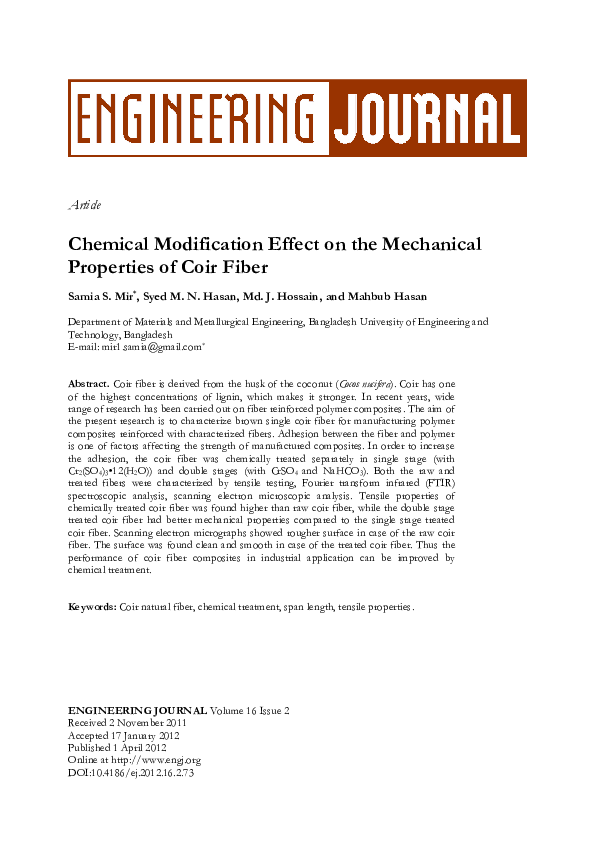 (PDF) Chemical Modification Effect on the Mechanical Properties of Coir ...