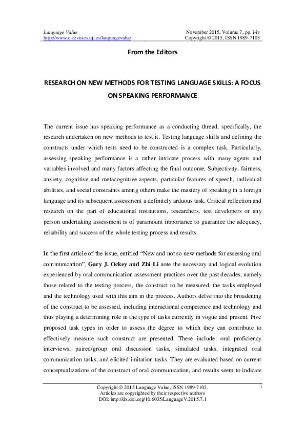 (PDF) From the Editors RESEARCH ON NEW METHODS FOR TESTING LANGUAGE ...