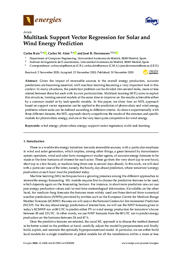 (PDF) Multitask Support Vector Regression for Solar and Wind Energy Prediction
