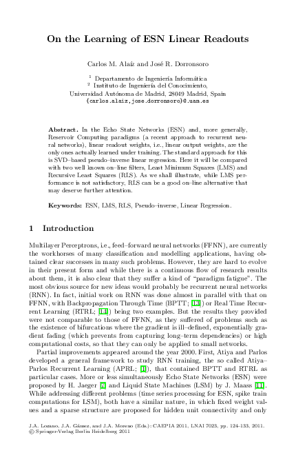 (PDF) On the Learning of ESN Linear Readouts