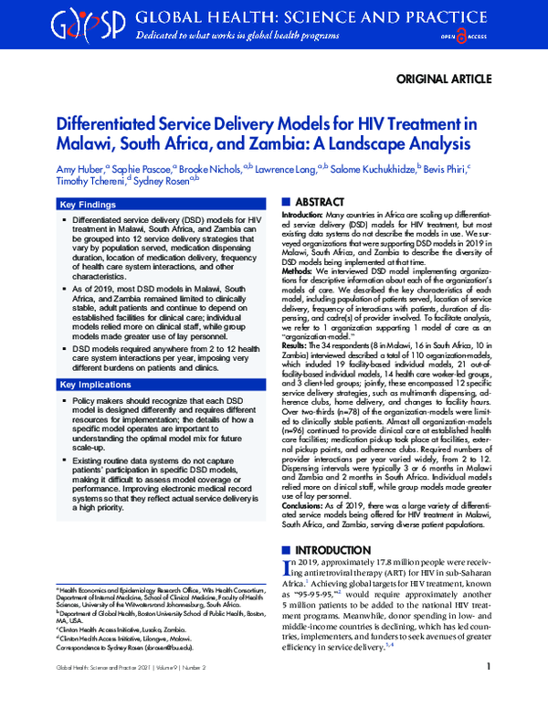 (PDF) Differentiated Service Delivery Models for HIV Treatment in ...